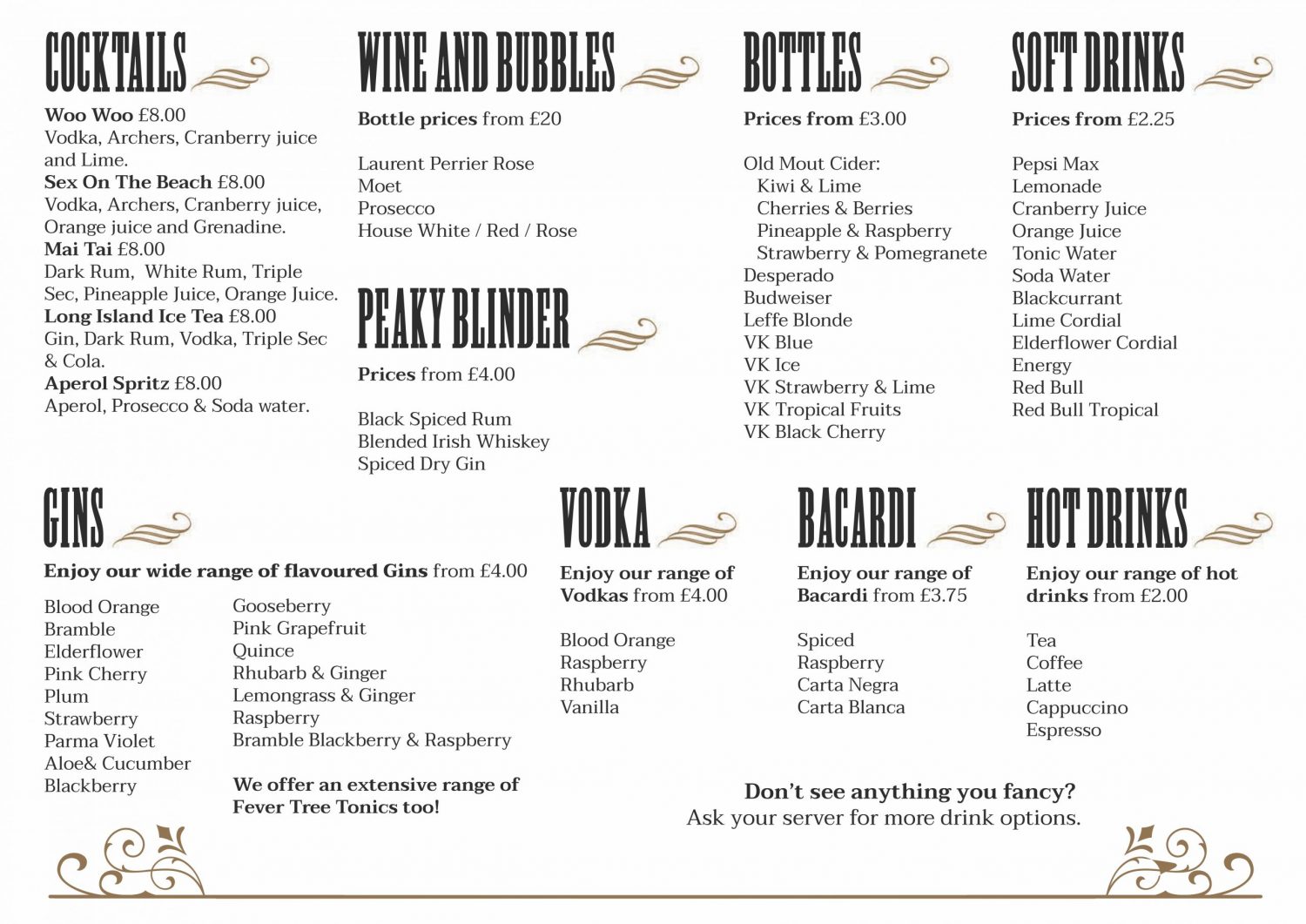 Menu - Garrison Chelmsford